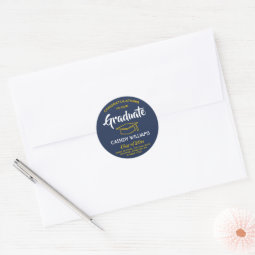 Congratulations Navy Blue and Gold Graduation Classic Round Sticker ...