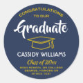 Congratulations Navy Blue and Gold Graduation Classic Round Sticker ...
