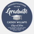 Congratulations Navy Blue and White Graduation Classic Round Sticker ...
