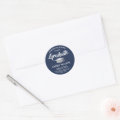 Congratulations Navy Blue and White Graduation Classic Round Sticker ...