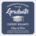 Congratulations Navy Blue and White Graduation Square Sticker | Zazzle