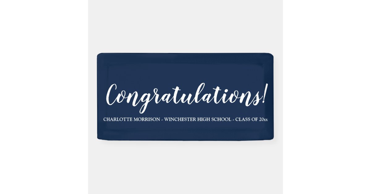 Congratulations navy blue custom text graduation banner | Zazzle
