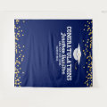 Congratulations Navy Blue Gold Grad Party Backdrop | Zazzle