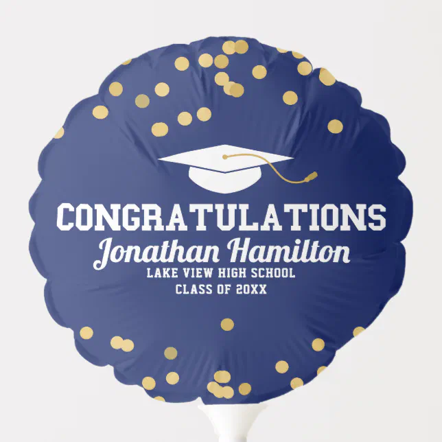 Congratulations Navy Blue Gold Grad Party Balloon | Zazzle