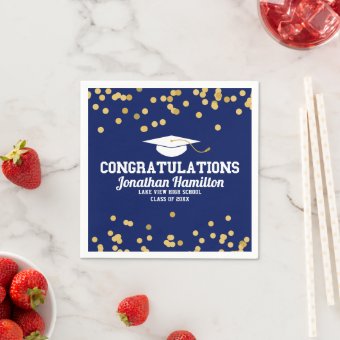 Congratulations Navy Blue Gold Grad Party Napkins | Zazzle