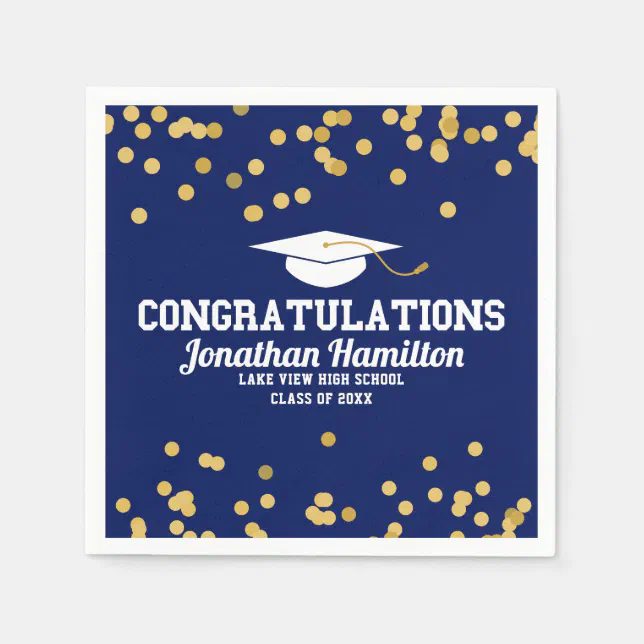 Congratulations Navy Blue Gold Grad Party Napkins | Zazzle