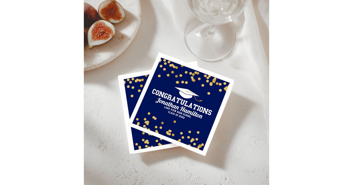 Congratulations Navy Blue Gold Grad Party Napkins | Zazzle