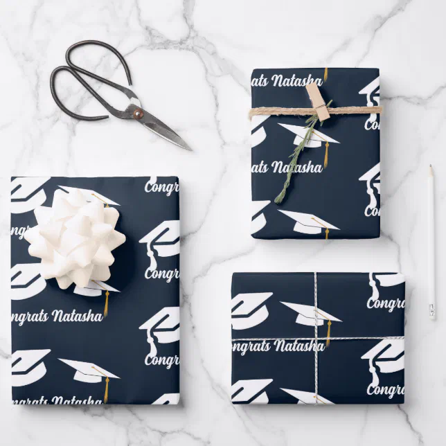 Congratulations Navy Blue graduation celebration Wrapping Paper Sheets ...