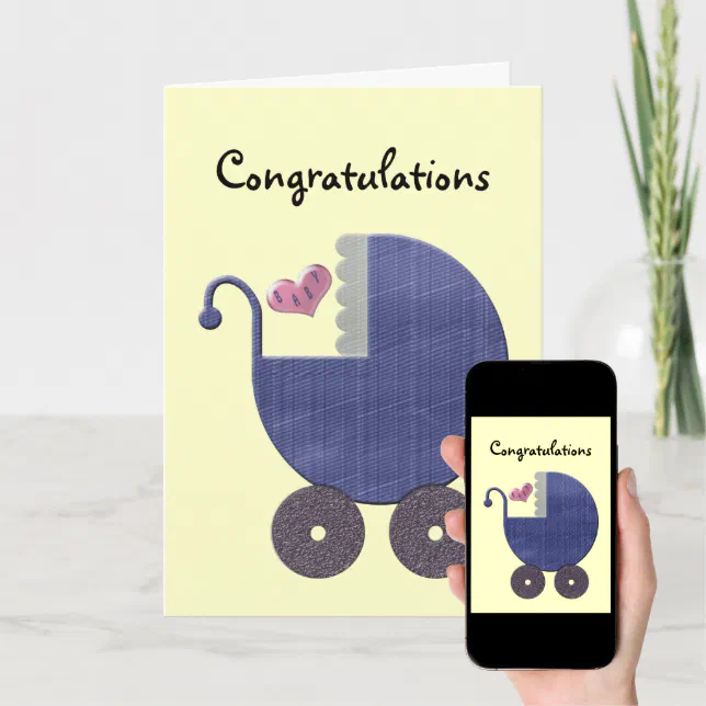 Congratulations New Baby Boy with Blue Pram Art Card | Zazzle