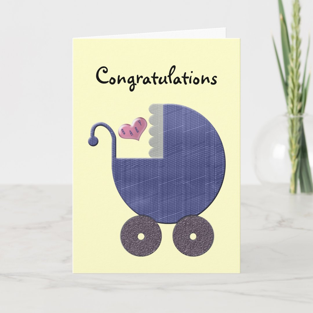 Congratulations New Baby Boy with Blue Pram Art Card | Zazzle