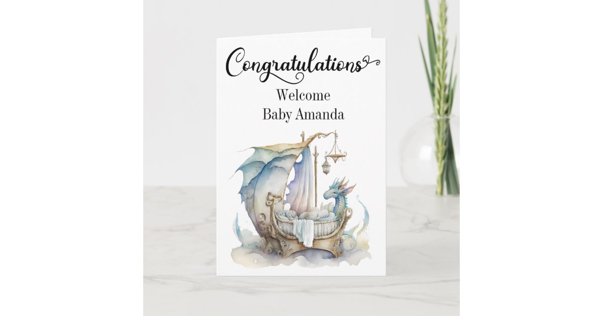 Congratulations New baby Fantasy Dragon Crib Card | Zazzle