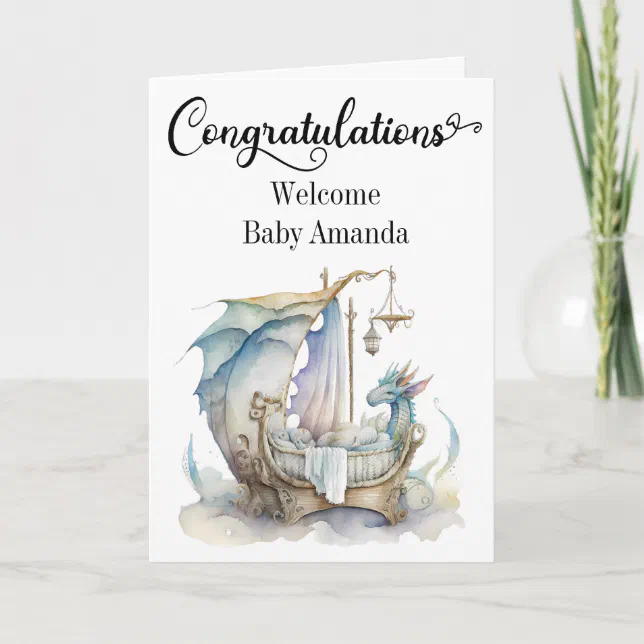 Congratulations New baby Fantasy Dragon Crib Card | Zazzle