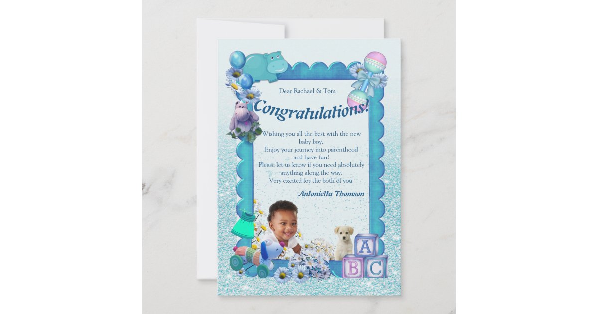 Congratulations New BLUE Baby Boy Card | Zazzle