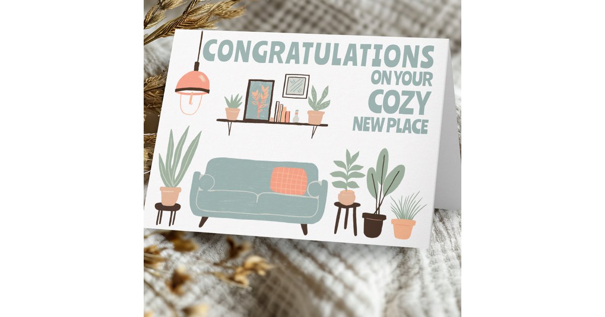 Congratulations New Home Cozy Cute Living Room Card | Zazzle