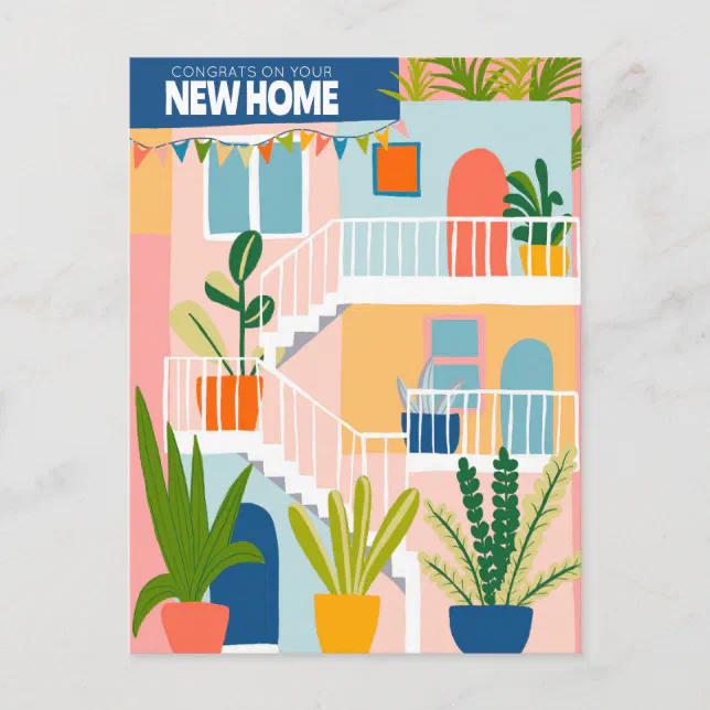 CONGRATULATIONS New Home Cute Tropical Apartment Postcard | Zazzle