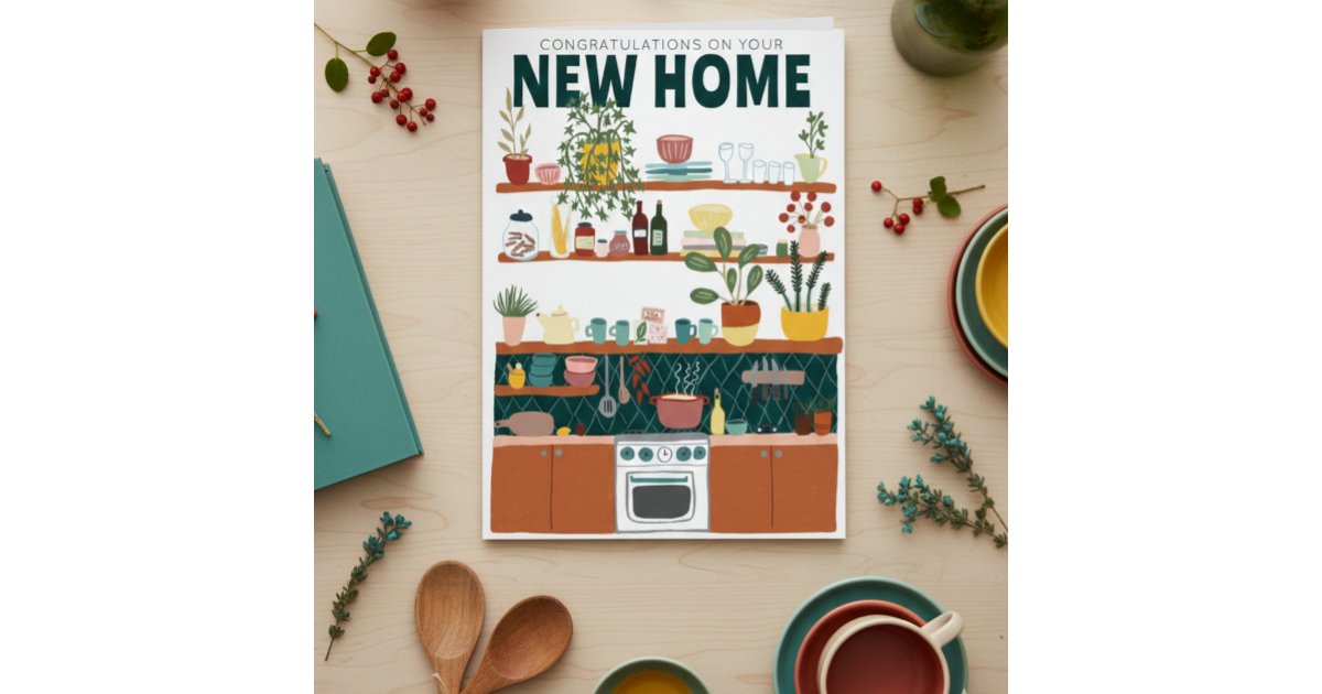 CONGRATULATIONS NEW HOME MOVING Cute Kitchen Card | Zazzle