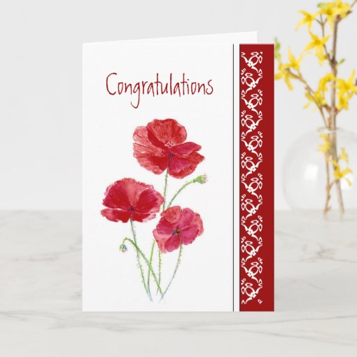 Congratulations New Job Red Poppies Garden Flower Card | Zazzle