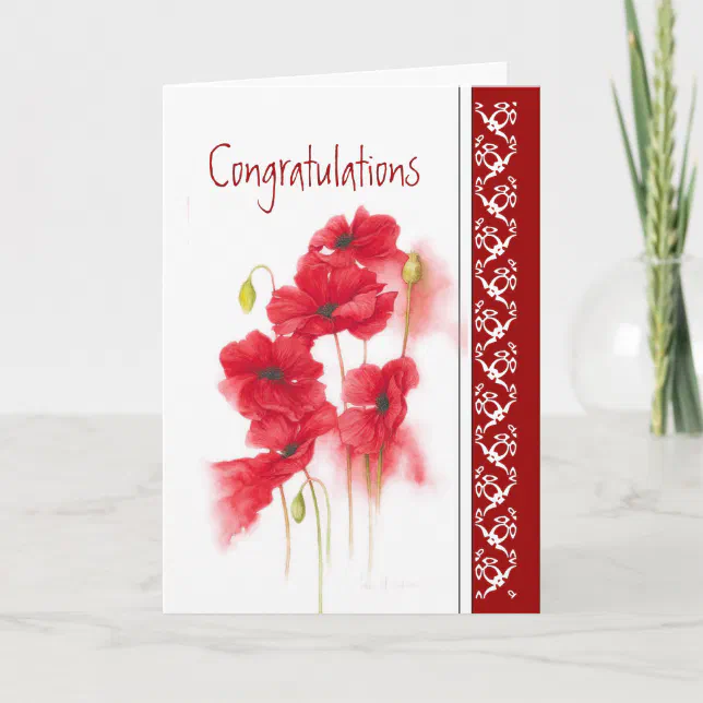 Congratulations New Job Red Poppies Garden Flower Card | Zazzle