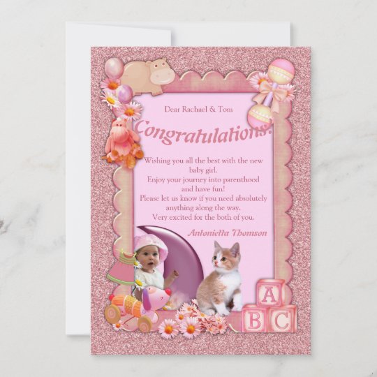 Congratulations New Pink-rose Baby Girl Card | Zazzle.com
