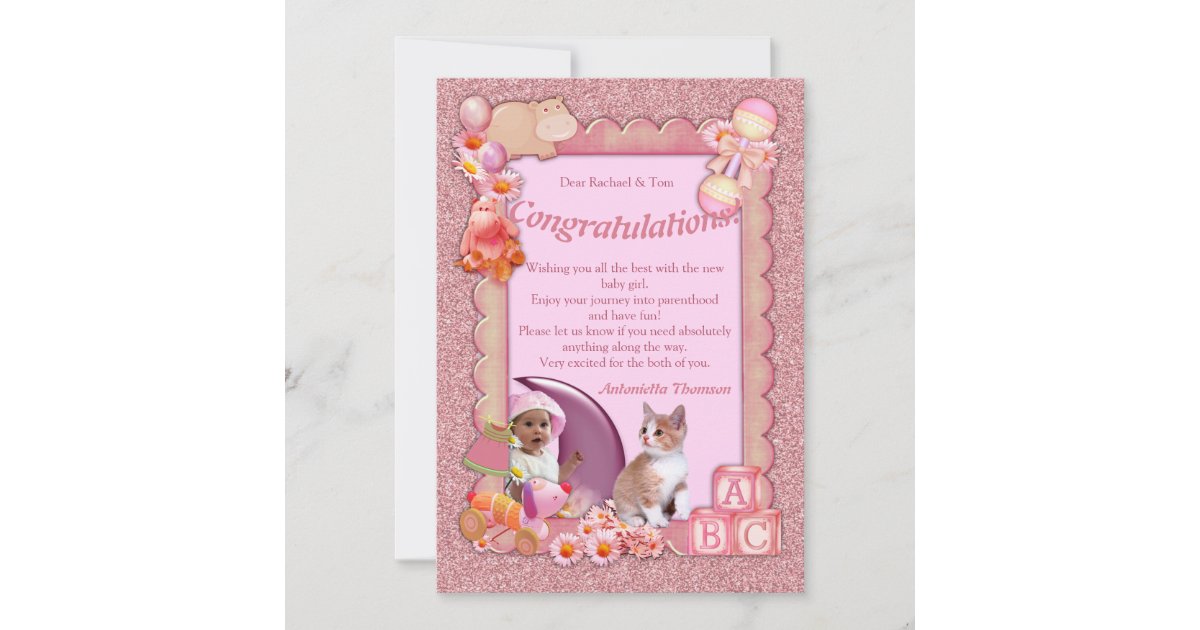 Congratulations New Pink-rose Baby Girl Card | Zazzle.com