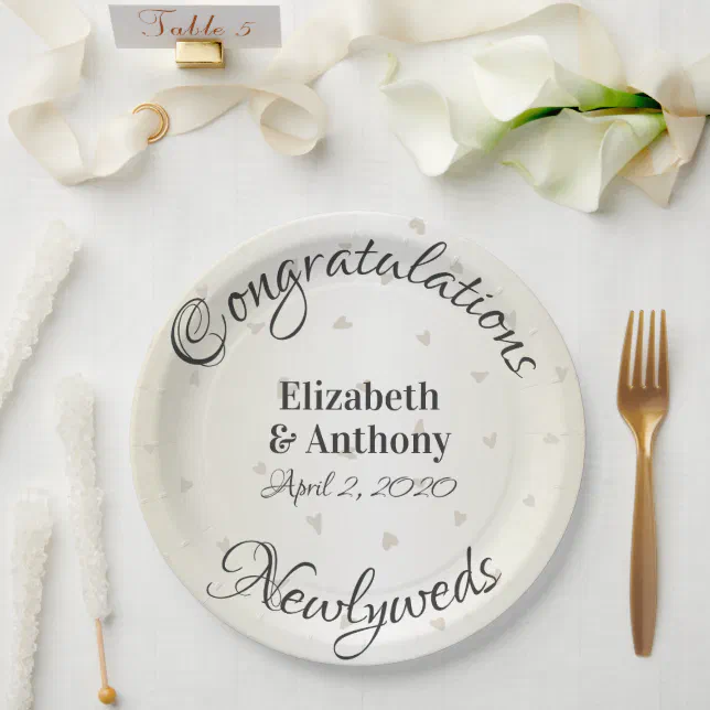 Congratulations Newlyweds Gold Hearts Paper Plates | Zazzle