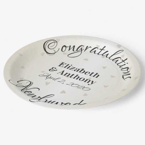 Congratulations Newlyweds Gold Hearts Paper Plates | Zazzle
