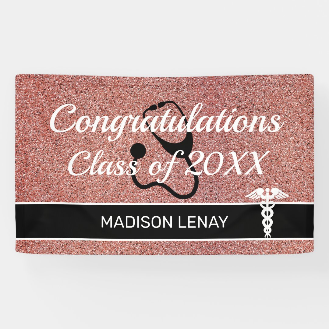 Congratulations Nurse Graduation Pink Glitter Name Banner | Zazzle