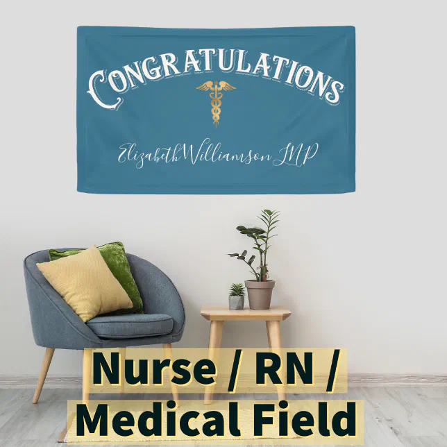 Congratulations Nurse Practioner Blue Medical Banner | Zazzle