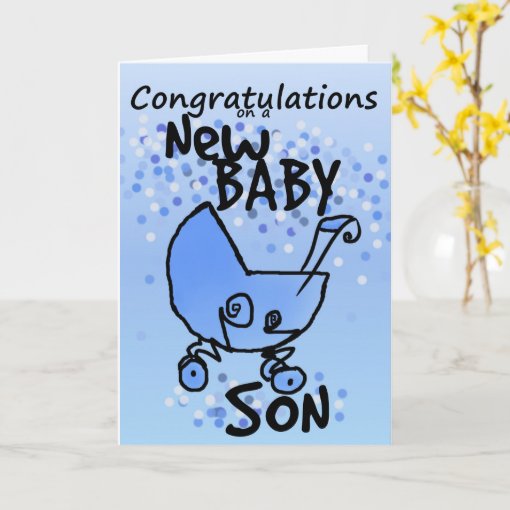 CONGRATULATIONS ON A NEW BABY BOY BLUE PRAM CARD | Zazzle
