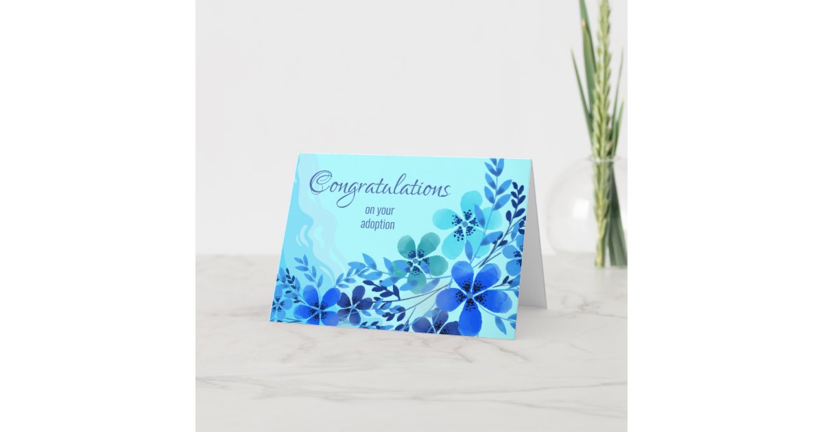 Congratulations on Adoption with Blue Flowers Card | Zazzle
