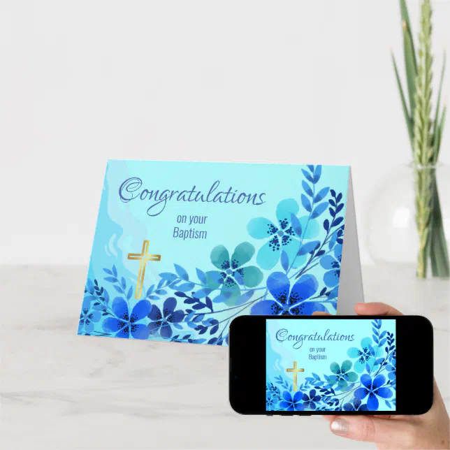 Congratulations on Baptism with Blue Flowers Card | Zazzle