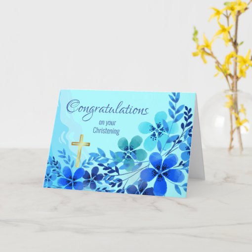 Congratulations on Christening with Blue Flowers Card | Zazzle