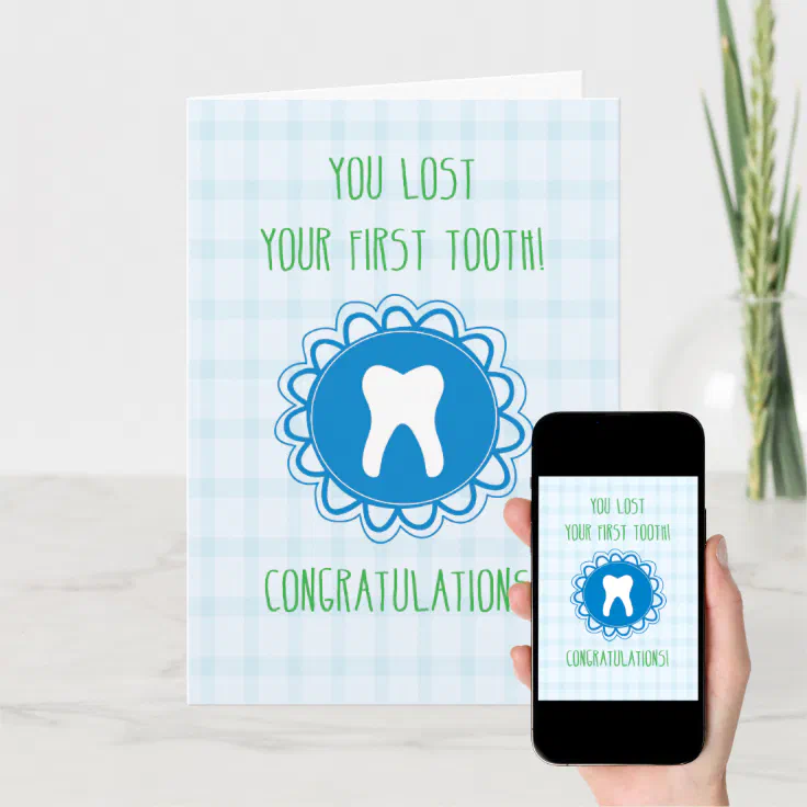 Congratulations on Losing First Tooth, Blue! Card | Zazzle