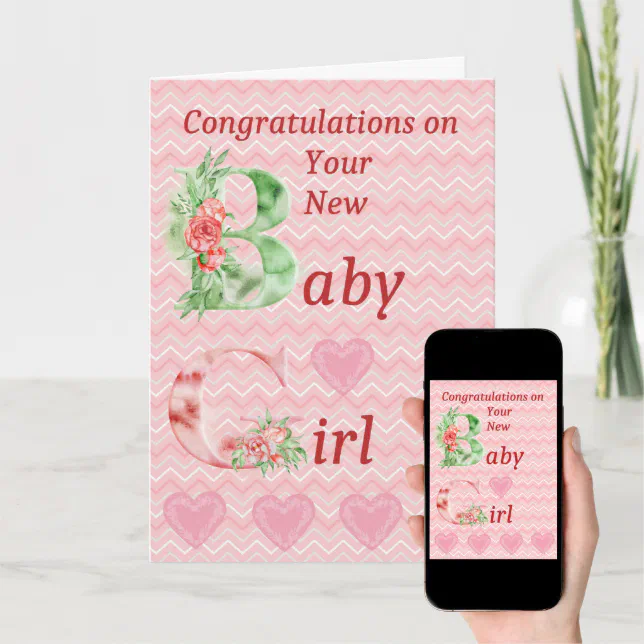 Congratulations on New Baby Girl Card in Pink | Zazzle