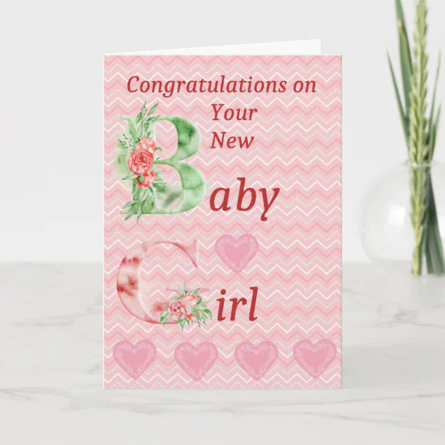 Congratulations on New Baby Girl Card in Pink | Zazzle