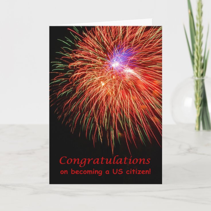 Congratulations on US Citizenship, Red Fireworks Card | Zazzle