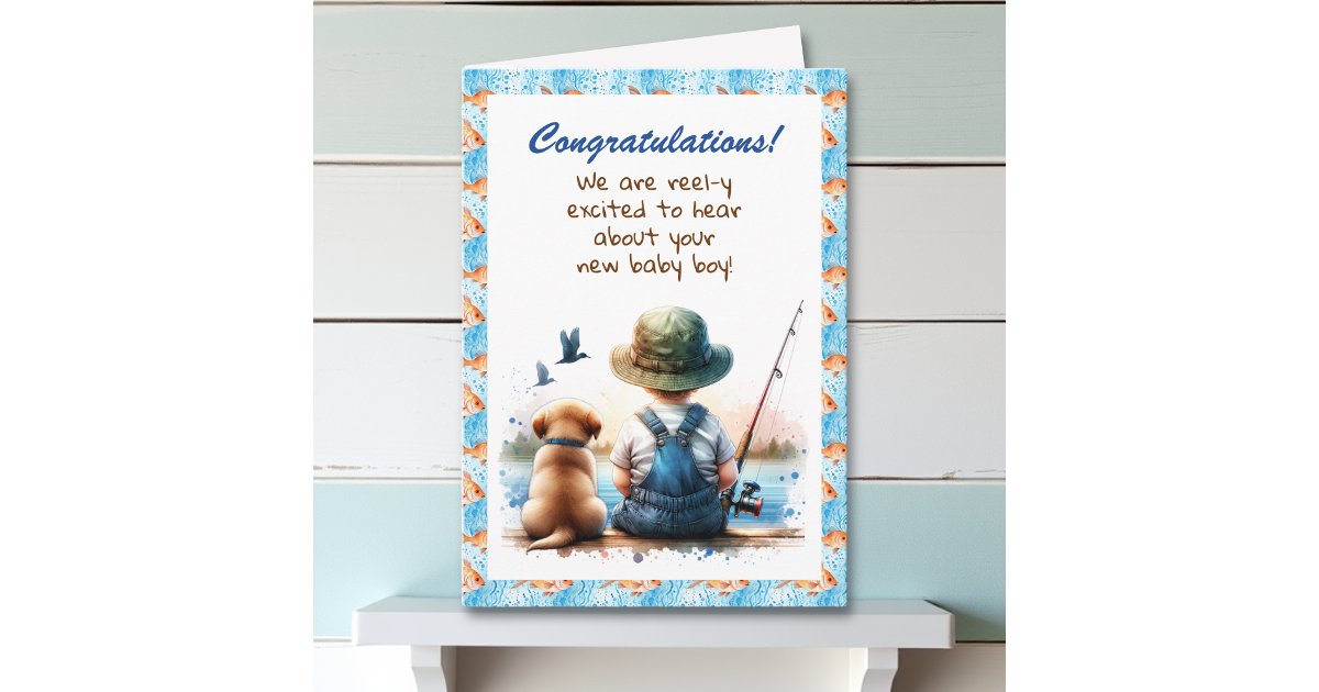 Congratulations on your Baby Boy | Fishing Themed Card | Zazzle