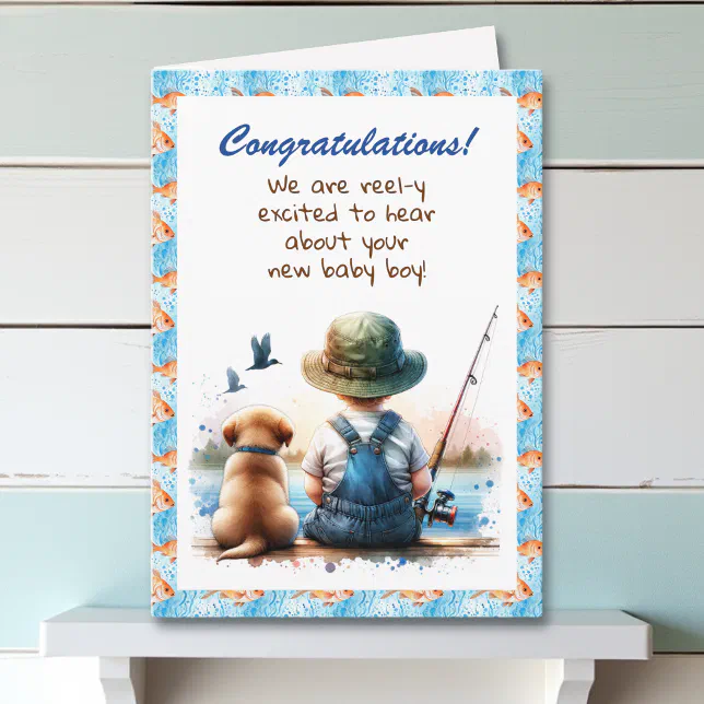 Congratulations on your Baby Boy | Fishing Themed Card | Zazzle