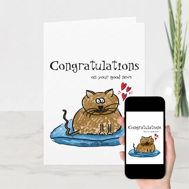 Congratulations on your good news cat illustration card | Zazzle