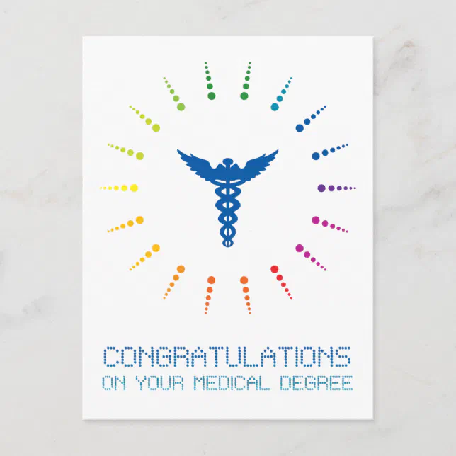 congratulations on your medical degree : rainbow postcard | Zazzle