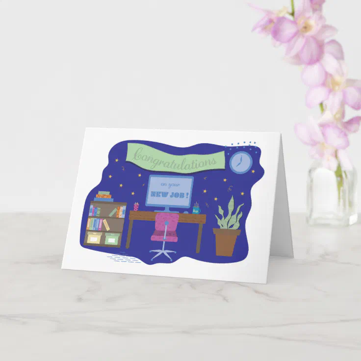 Congratulations on your new job | Desk scene card | Zazzle