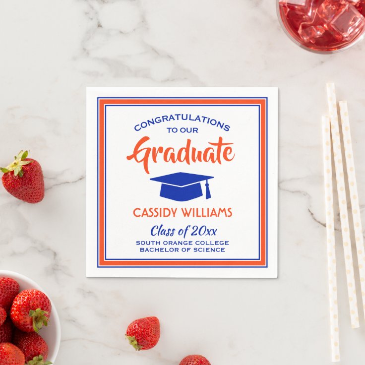Congratulations Orange and Blue Modern Graduation Napkins | Zazzle