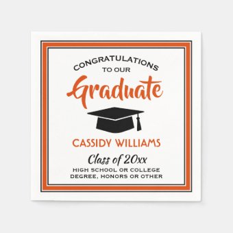 Congratulations Orange Black and White Graduation Napkins | Zazzle