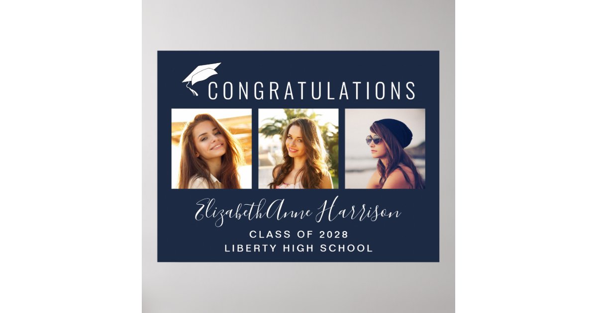 Congratulations Photo Blue Graduation Poster | Zazzle