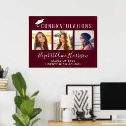 Congratulations Photo Burgundy Graduation Poster | Zazzle