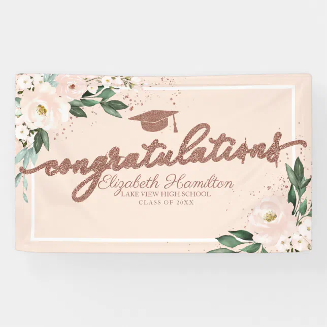 Congratulations Pink Blush Floral Graduation Party Banner | Zazzle