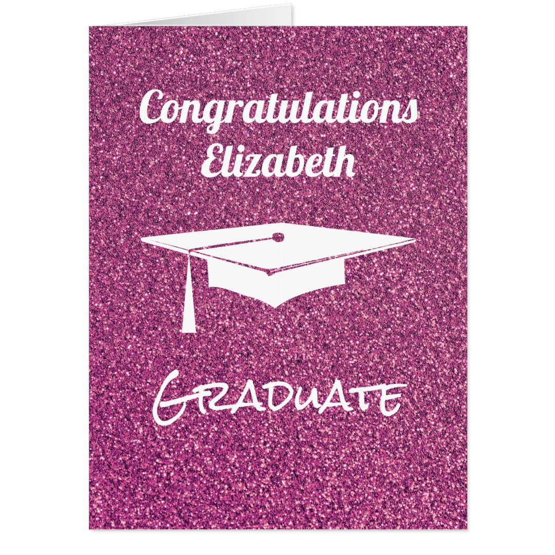 Congratulations Pink Glitter Monogram Graduation Card | Zazzle