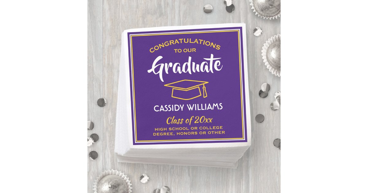 Congratulations Purple and Gold Modern Graduation Napkins | Zazzle
