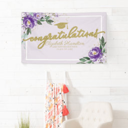 Congratulations Purple Floral Graduation Party Banner | Zazzle