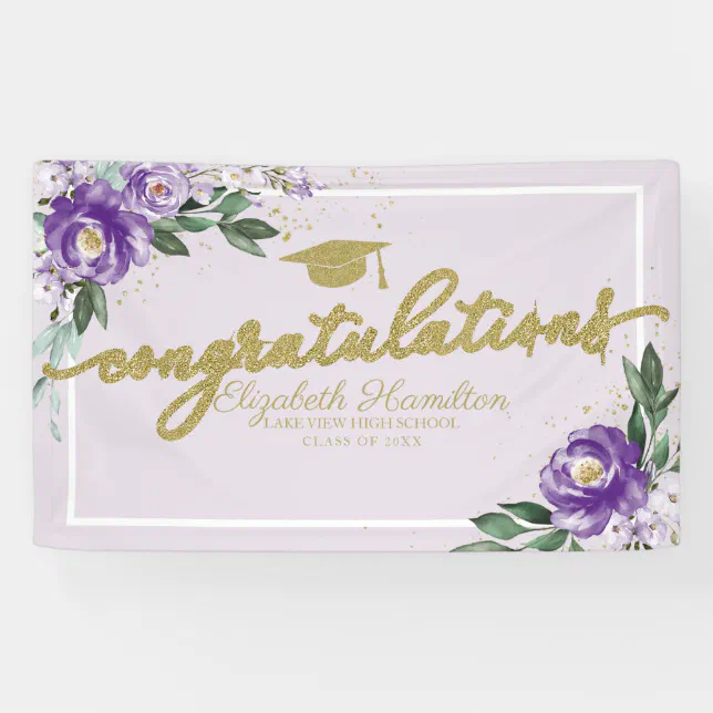 Congratulations Purple Floral Graduation Party Banner | Zazzle